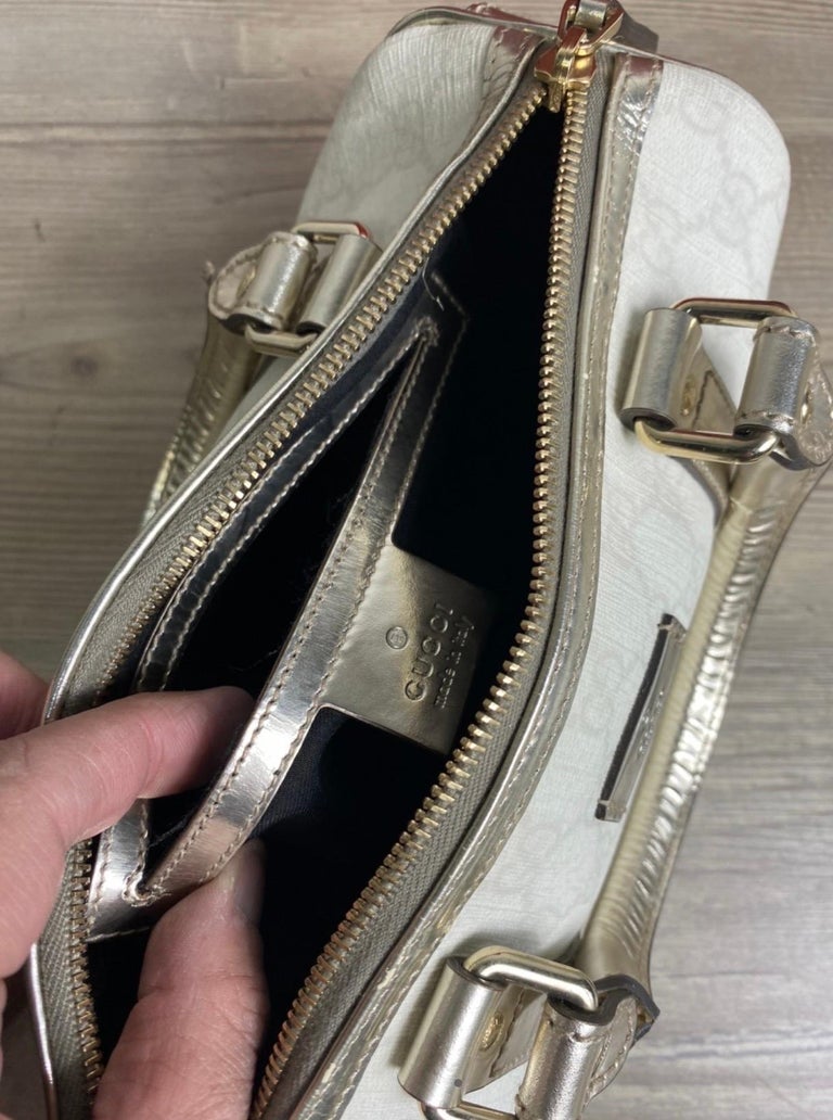 Gucci white monogram bauletto hand bag For Sale at 1stDibs