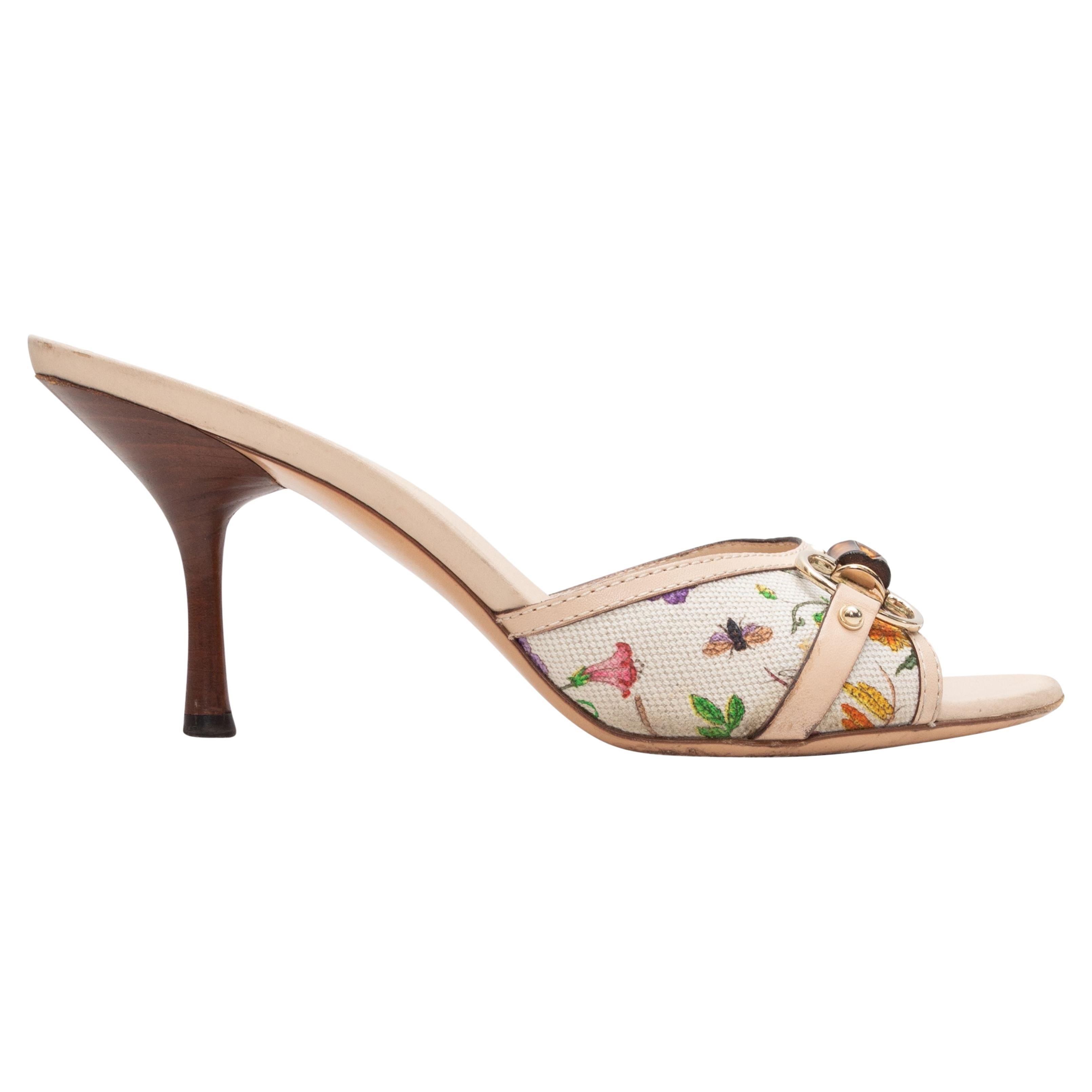 Gucci White and Multicolor Flora Bamboo Horsebit Sandals For Sale at ...