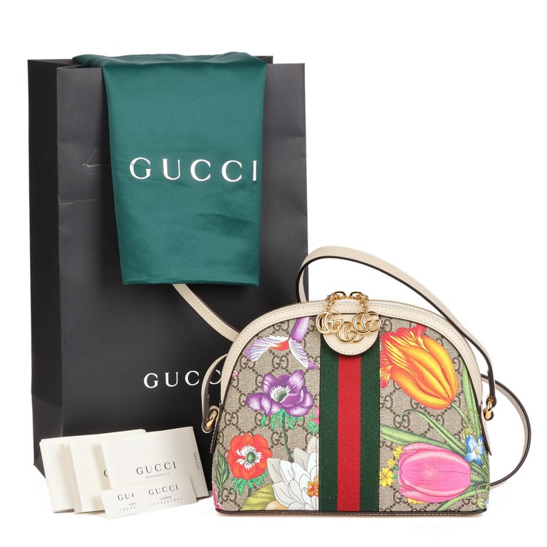 GUCCI White Pigskin Leather and GG Supreme Flora Canvas Small Orphidia ...
