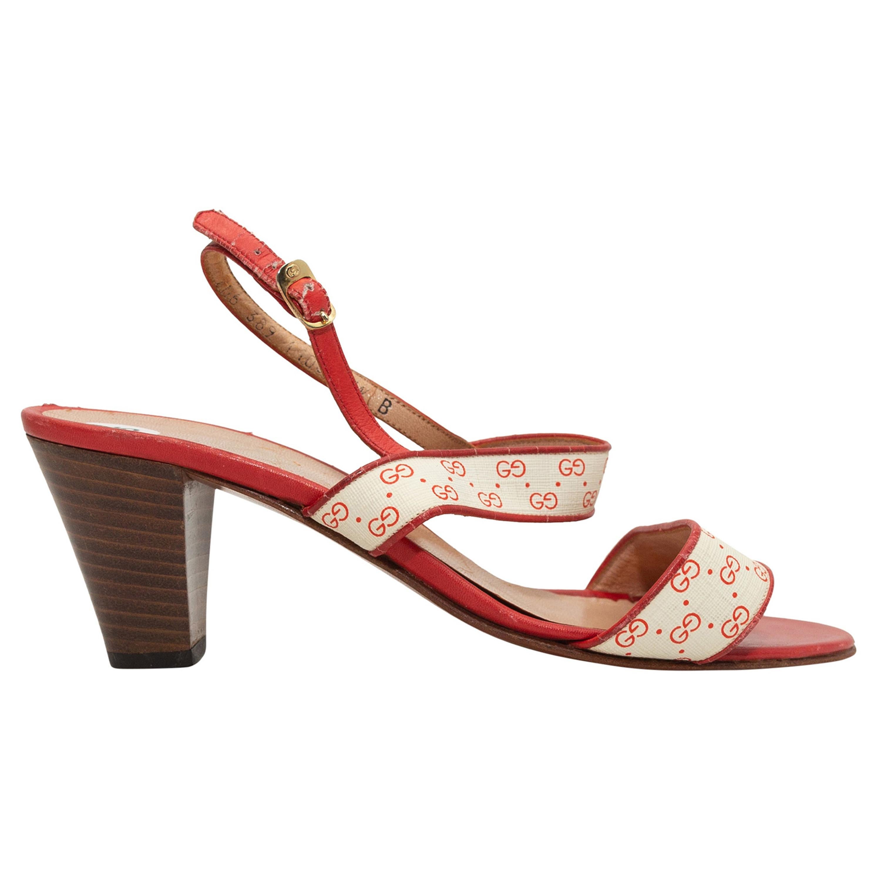 Gucci Red Leather Horsebit Block Heel Pumps Size 39 For Sale at 1stDibs