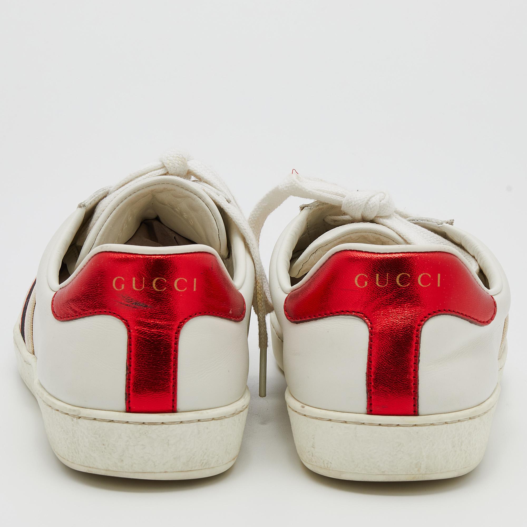 Gucci White/Red Leather New Ace Logo Strap Sneaker Size 35.5 For Sale ...
