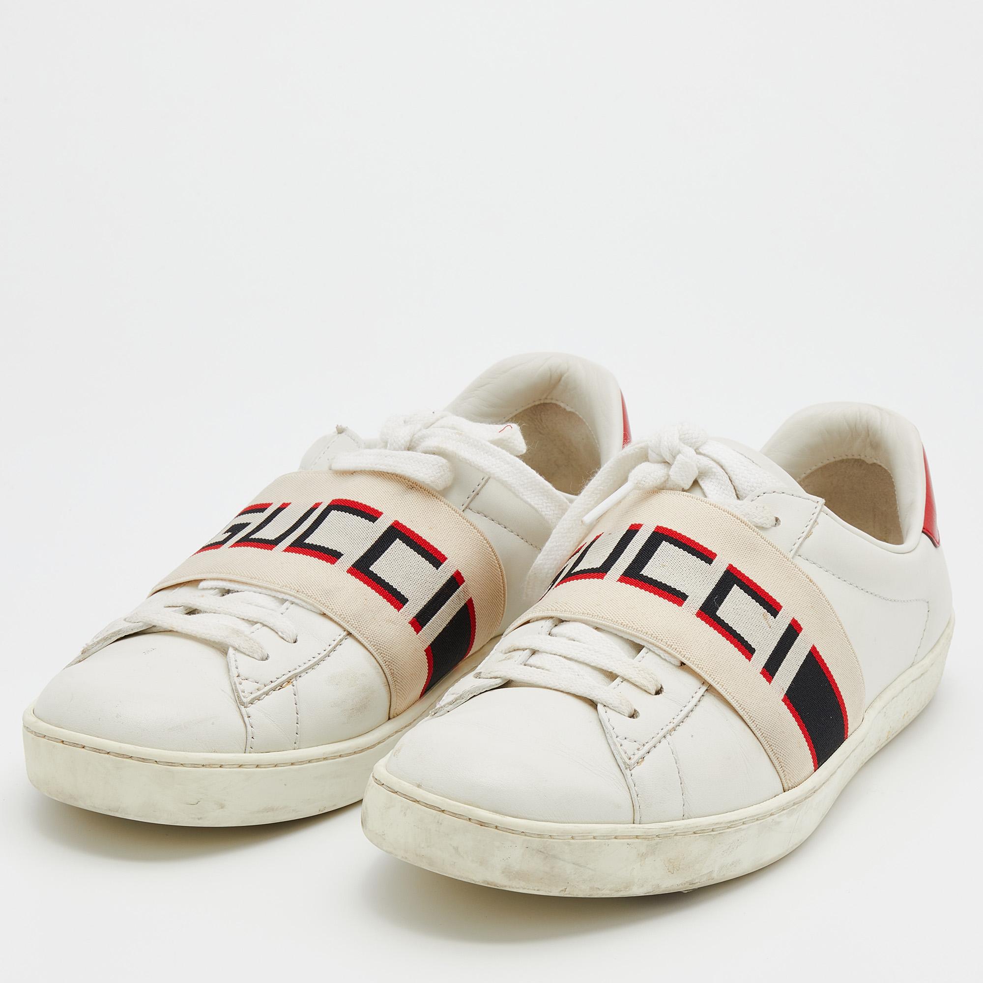 Gucci White/Red Leather New Ace Logo Strap Sneaker Size 35.5 For Sale ...