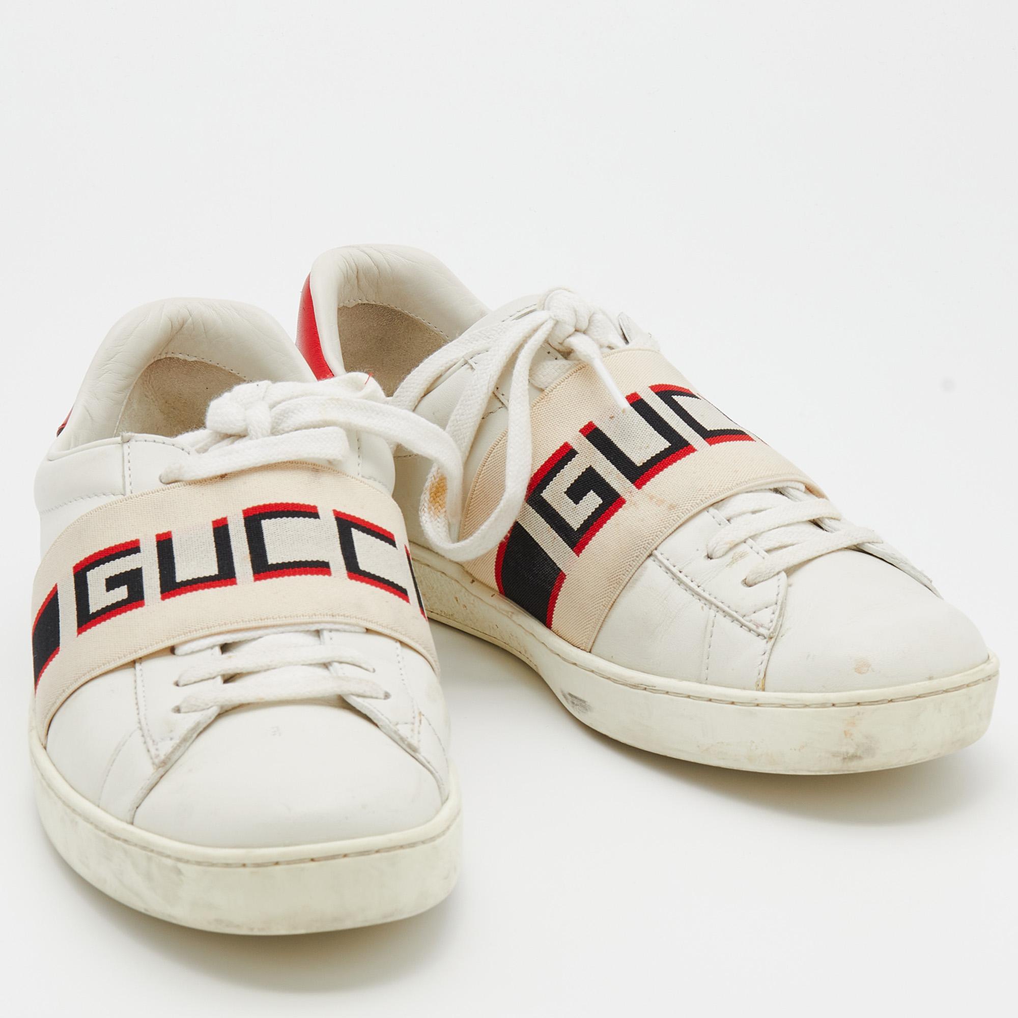 Gucci White/Red Leather New Ace Logo Strap Sneaker Size 35.5 For Sale ...