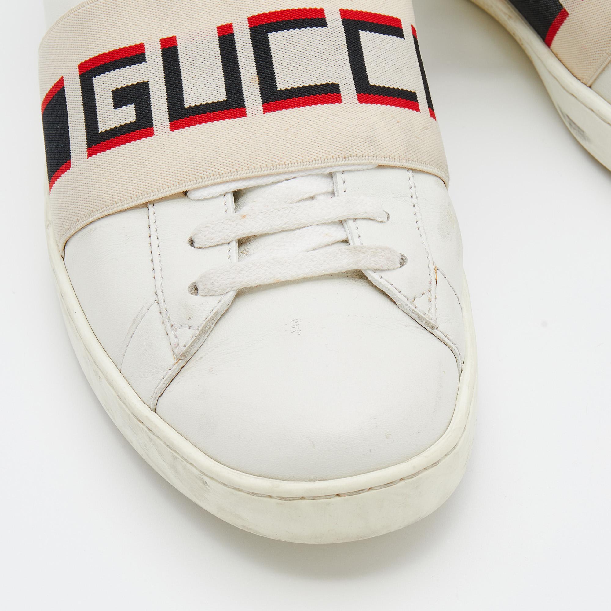 Gucci White/Red Leather New Ace Logo Strap Sneaker Size 35.5 For Sale ...