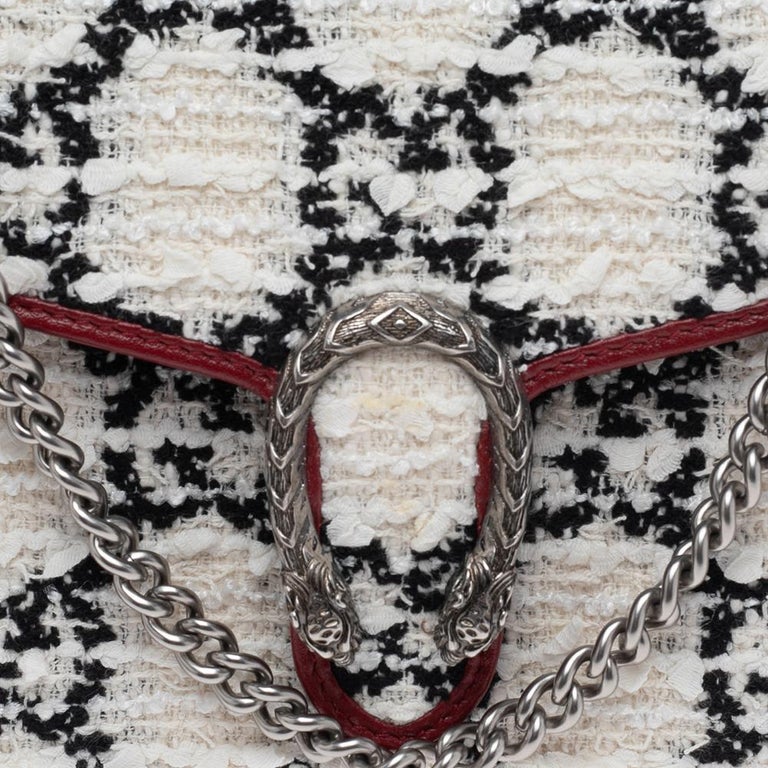 Gucci White/Red Tweed and Leather Mini Dionysus Shoulder Bag at 1stDibs