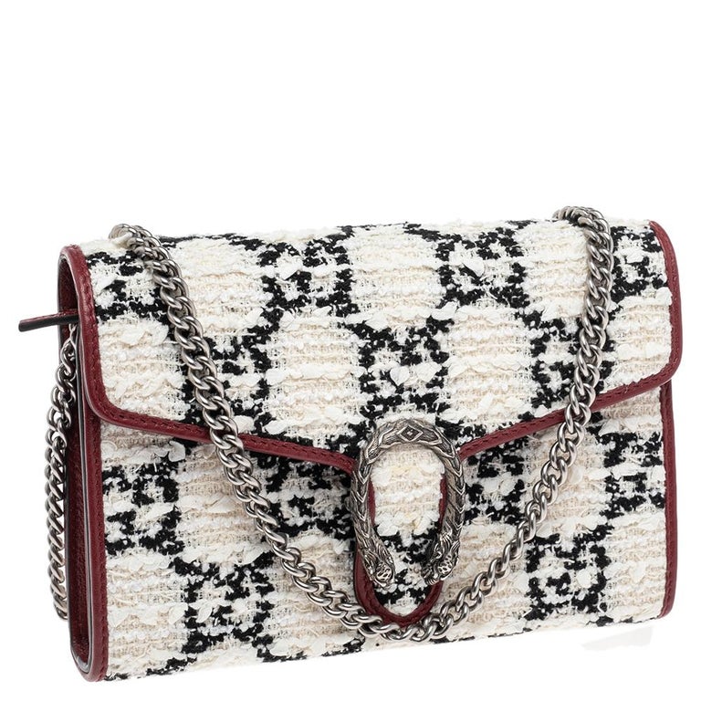 Gucci White/Red Tweed and Leather Mini Dionysus Shoulder Bag at 1stDibs