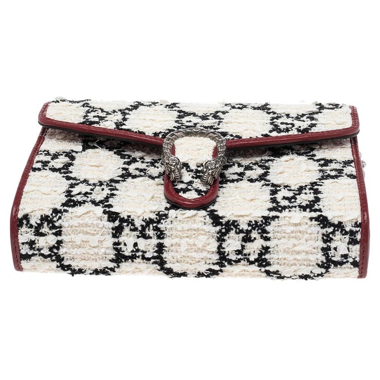 Gucci White/Red Tweed and Leather Mini Dionysus Shoulder Bag at 1stDibs