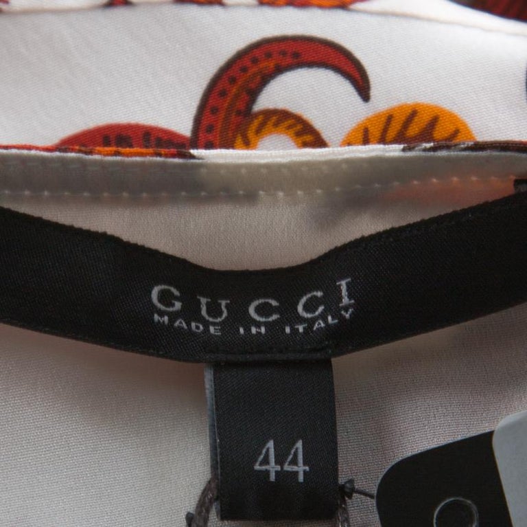 Gucci Whte and Orange Paisley Print Silk Shift Dress M at 1stDibs
