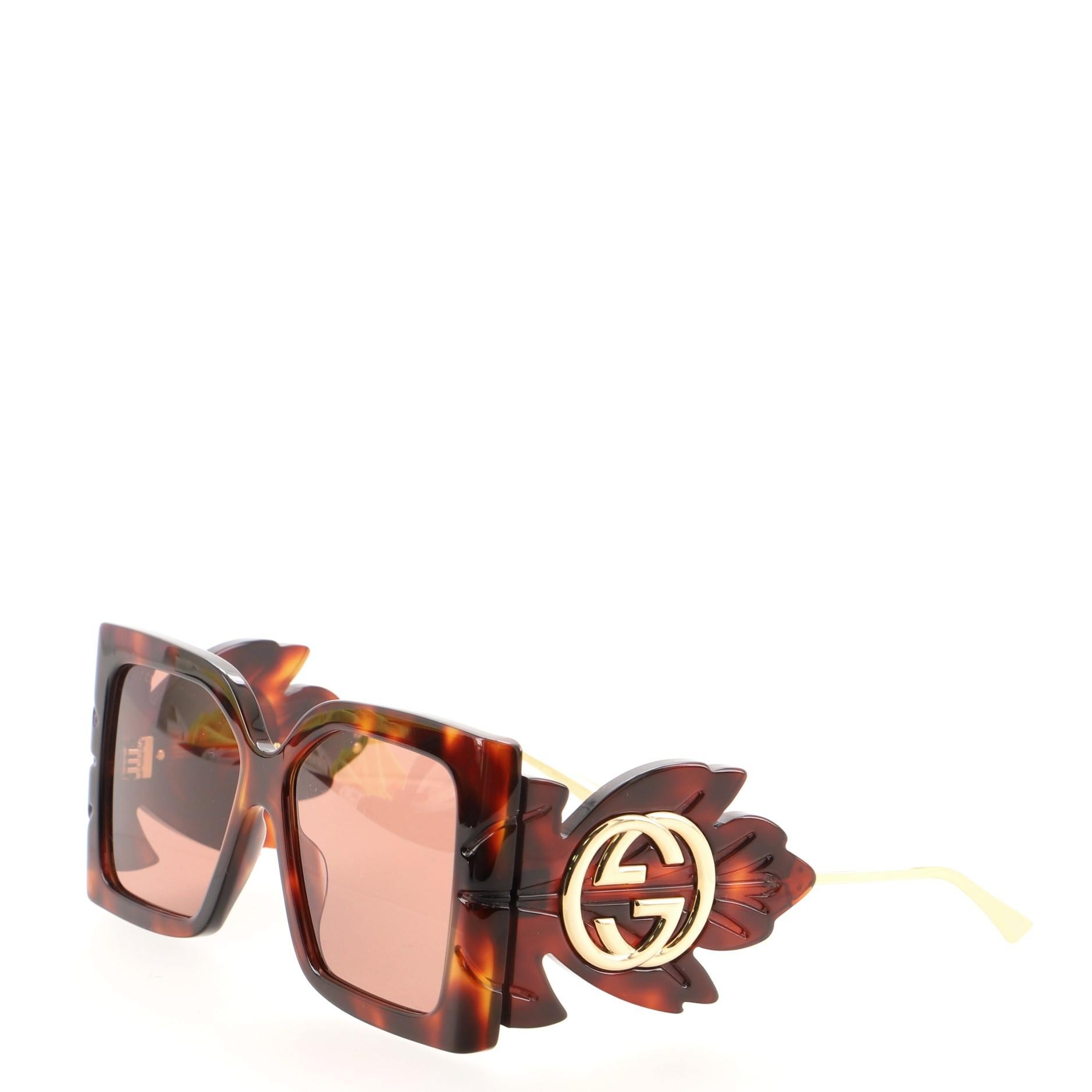 Gucci Wing Square Sunglasses Tortoise Acetate and Metal Brown For Sale ...