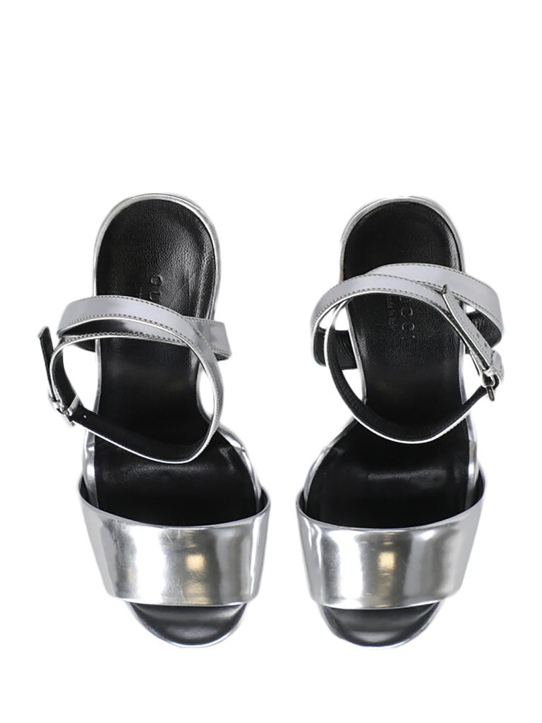 Gucci Women Sandals Silver Leather EU 37 at 1stDibs