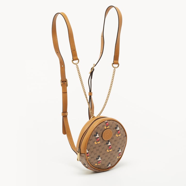 Gucci x Disney Brown GG Supreme Canvas and Leather Mickey Mouse Round ...