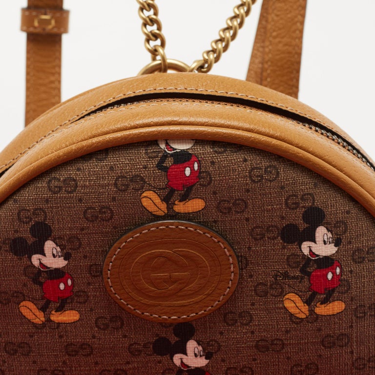 Gucci x Disney Brown GG Supreme Canvas and Leather Mickey Mouse Round ...