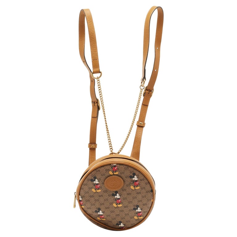 Gucci x Disney Brown GG Supreme Canvas and Leather Mickey Mouse Round ...