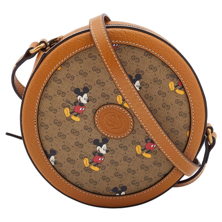 Gucci x Disney Brown GG Supreme Canvas Mini Mickey Mouse Round Handbag ...
