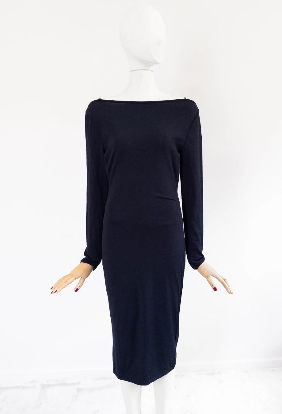 Gucci x Tom Ford S/S 1998 RUNWAY Leather Strap Navy Knit Dress For Sale ...