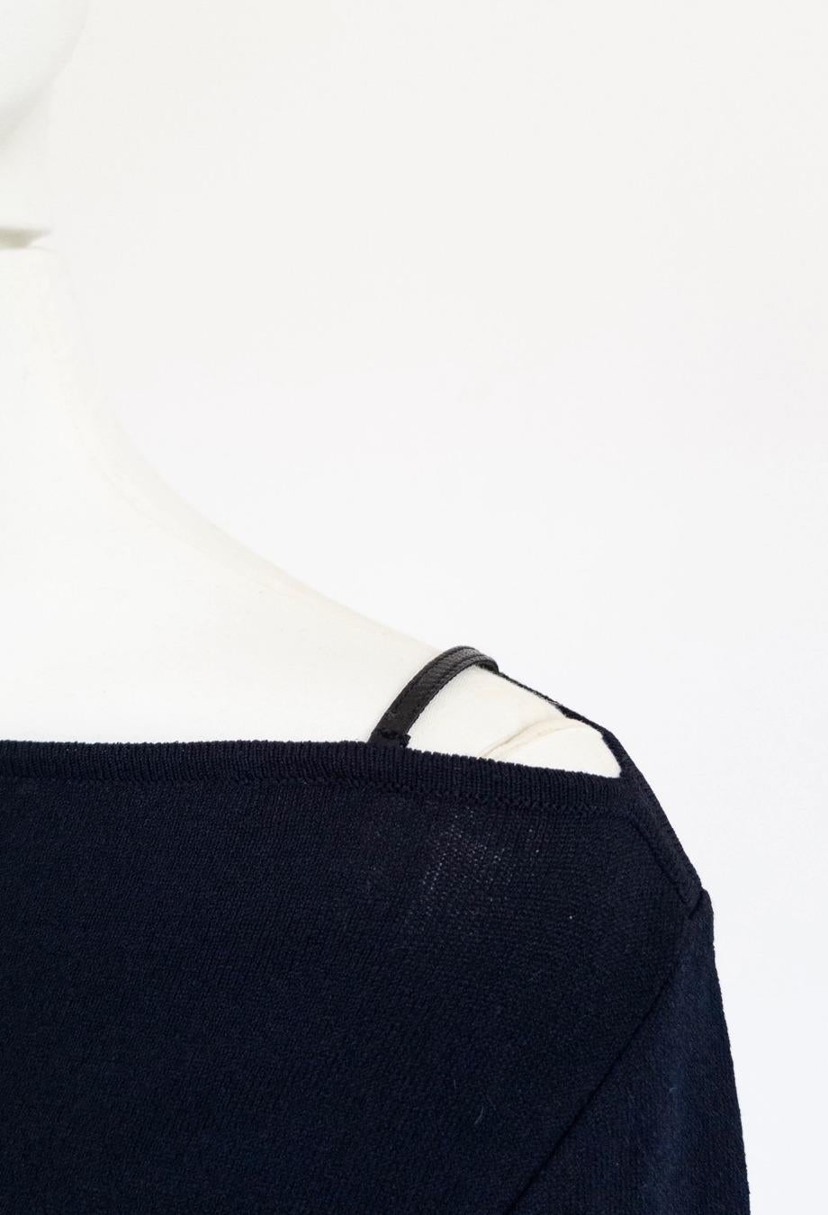 Gucci x Tom Ford S/S 1998 RUNWAY Leather Strap Navy Knit Dress For Sale ...