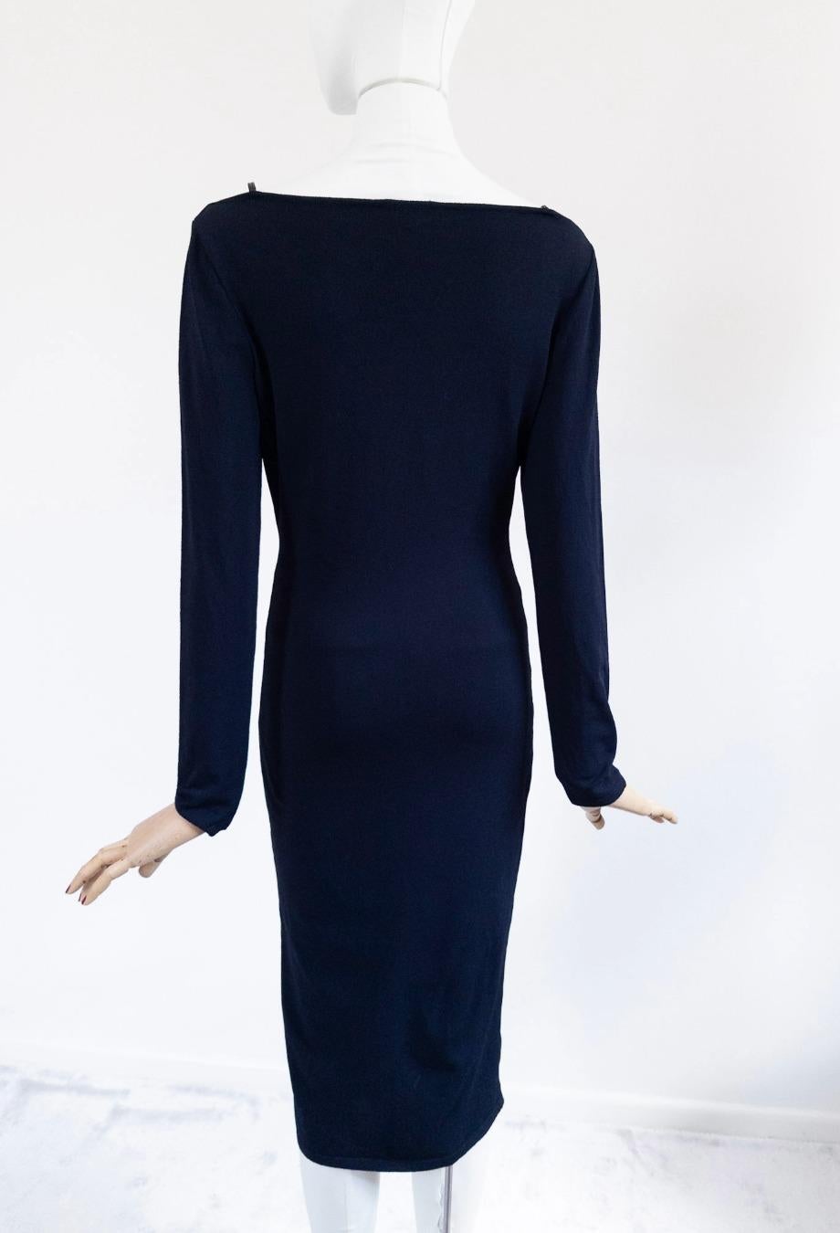 Gucci x Tom Ford S/S 1998 RUNWAY Leather Strap Navy Knit Dress For Sale ...
