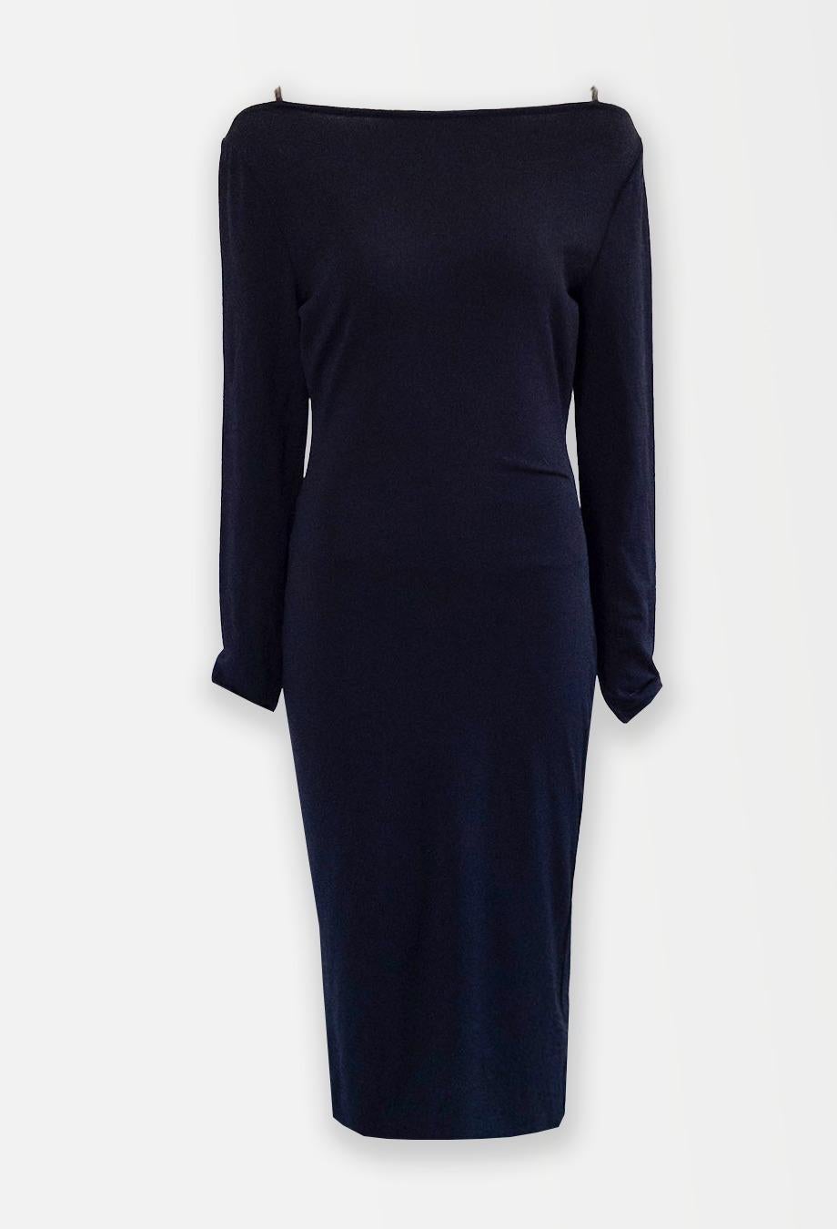 Gucci x Tom Ford S/S 1998 RUNWAY Leather Strap Navy Knit Dress For Sale ...