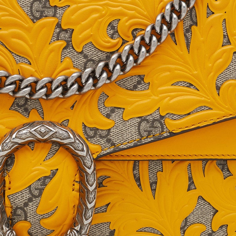 Gucci Yellow/Beige Leather And GG Supreme Canvas Arabesque Medium ...