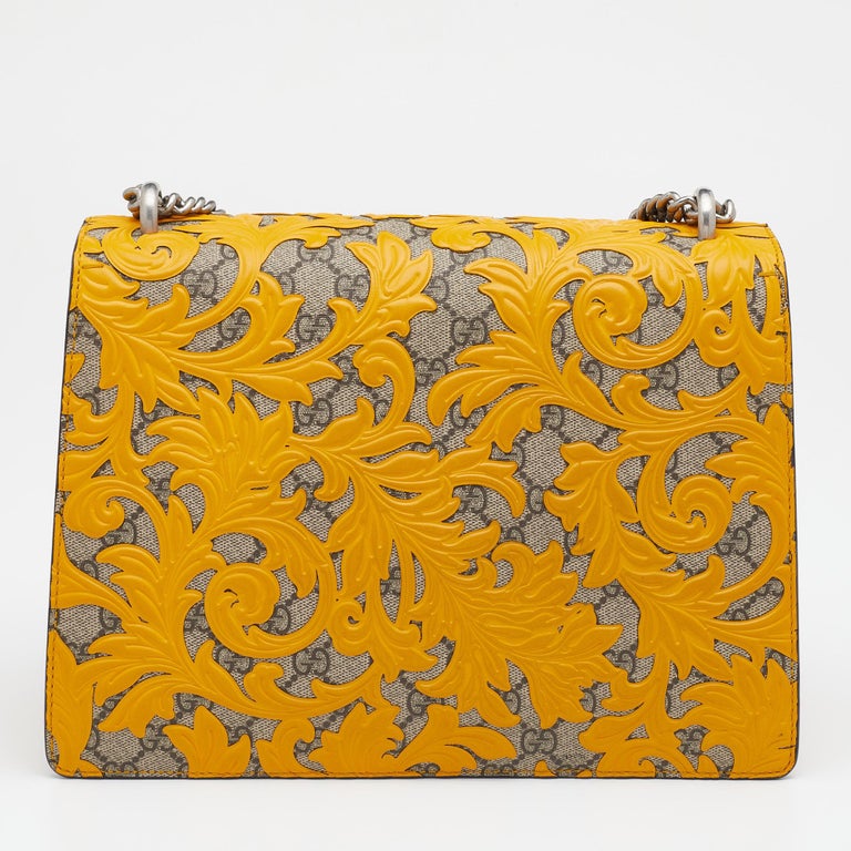 Gucci Yellow/Beige Leather And GG Supreme Canvas Arabesque Medium ...