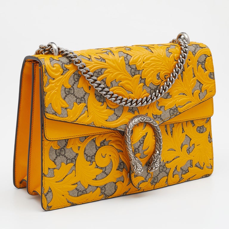 Gucci Yellow/Beige Leather And GG Supreme Canvas Arabesque Medium ...