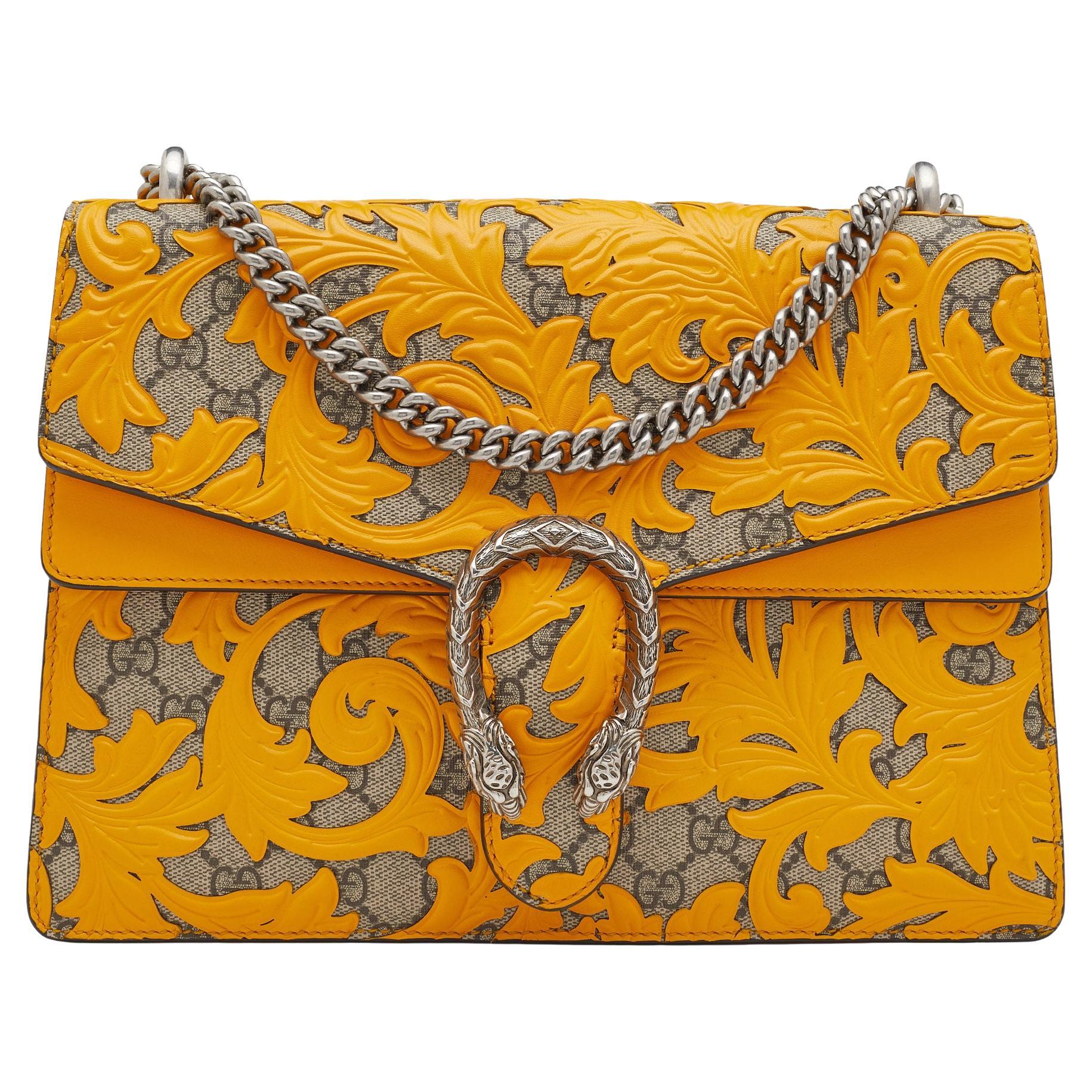 Gucci Yellow/Beige Leather And GG Supreme Canvas Arabesque Medium ...