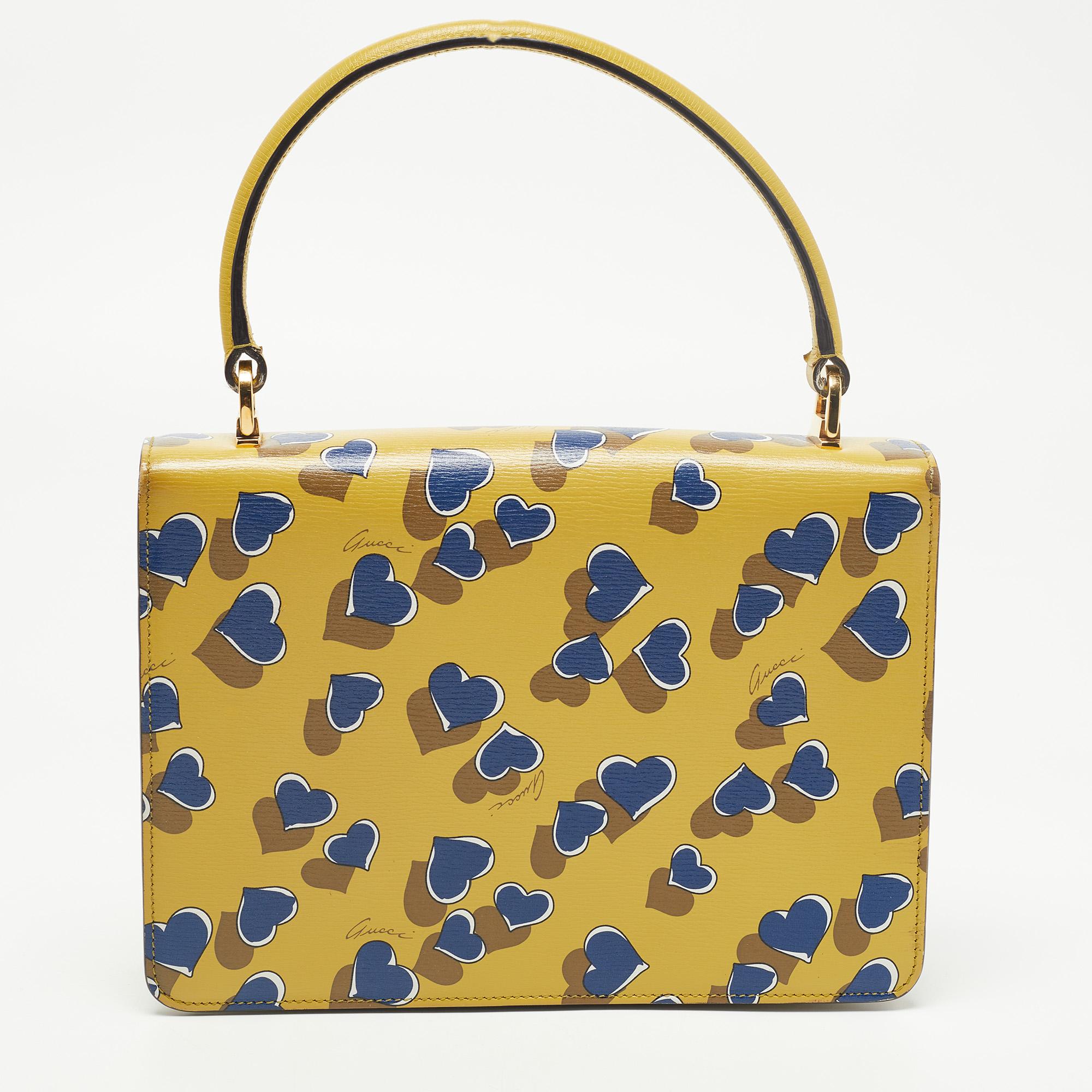 Gucci Yellow/Blue Leather Shanghai Heartbeat Top Handle Bag at 1stDibs