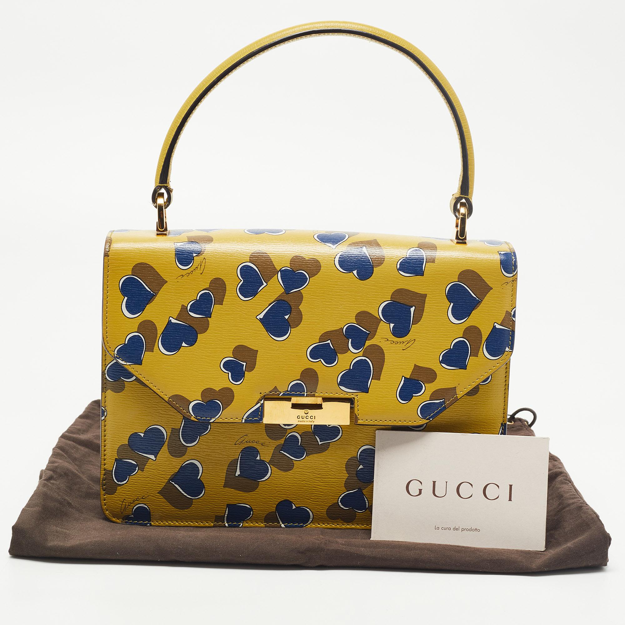Gucci Yellow/Blue Leather Shanghai Heartbeat Top Handle Bag at 1stDibs
