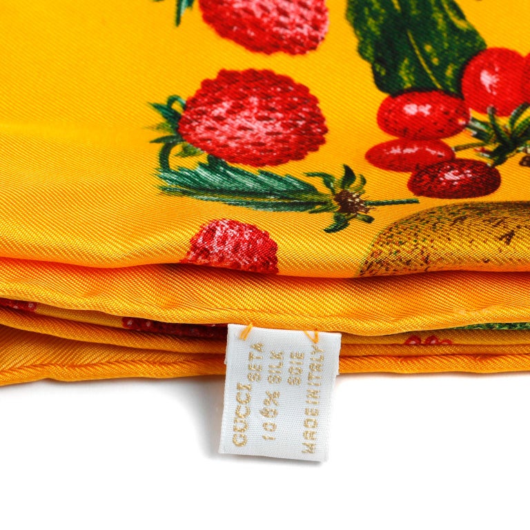 Gucci Yellow Fruit Motif Silk Scarf For Sale at 1stDibs