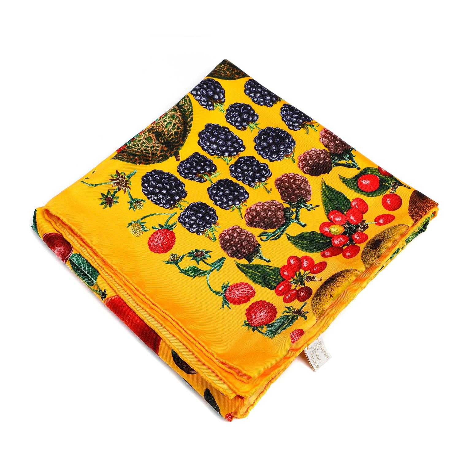 Gucci Yellow Fruit Motif Silk Scarf For Sale at 1stDibs | gucci fruit ...