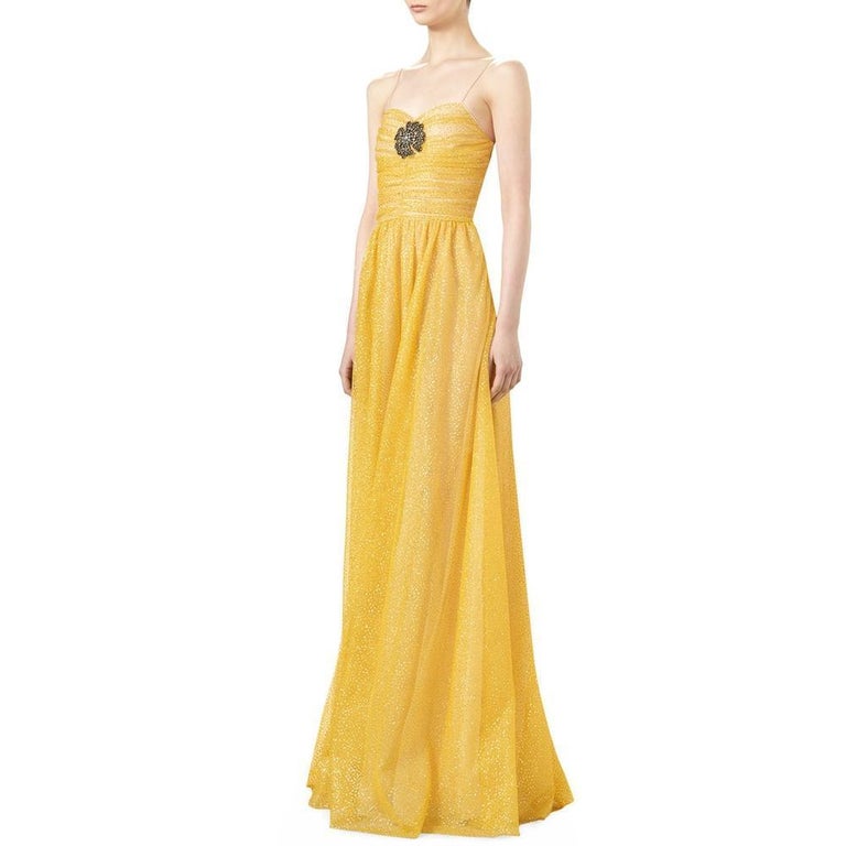GUCCI Yellow Glitter Tulle Gown IT40 US 2-4 For Sale at 1stDibs