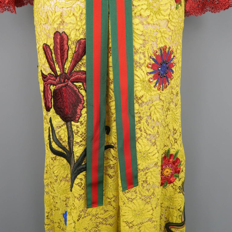 Gucci Yellow Lace Embroidered Runway Dress / Gown, Cruise 2016 - Retail ...