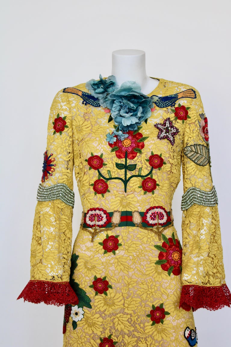 Gucci Yellow Lace Embroidered Runway Dress / Gown, Cruise 2016 - Retail ...