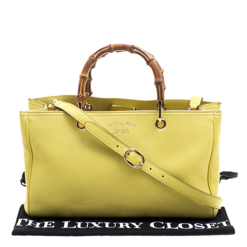 Gucci Yellow Leather Bamboo Top Handle Shopper Tote For Sale at 1stDibs ...