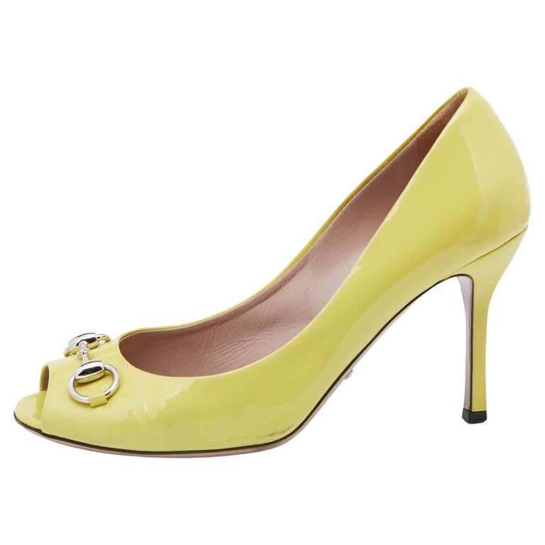 Gucci Yellow Patent Leather Horsebit Pumps Size 38 For Sale at 1stDibs