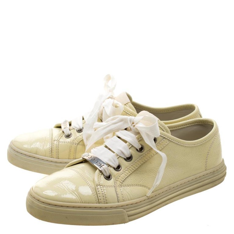Gucci Yellow Patent Leather Lace Up Sneakers Size 37 For Sale at 1stDibs