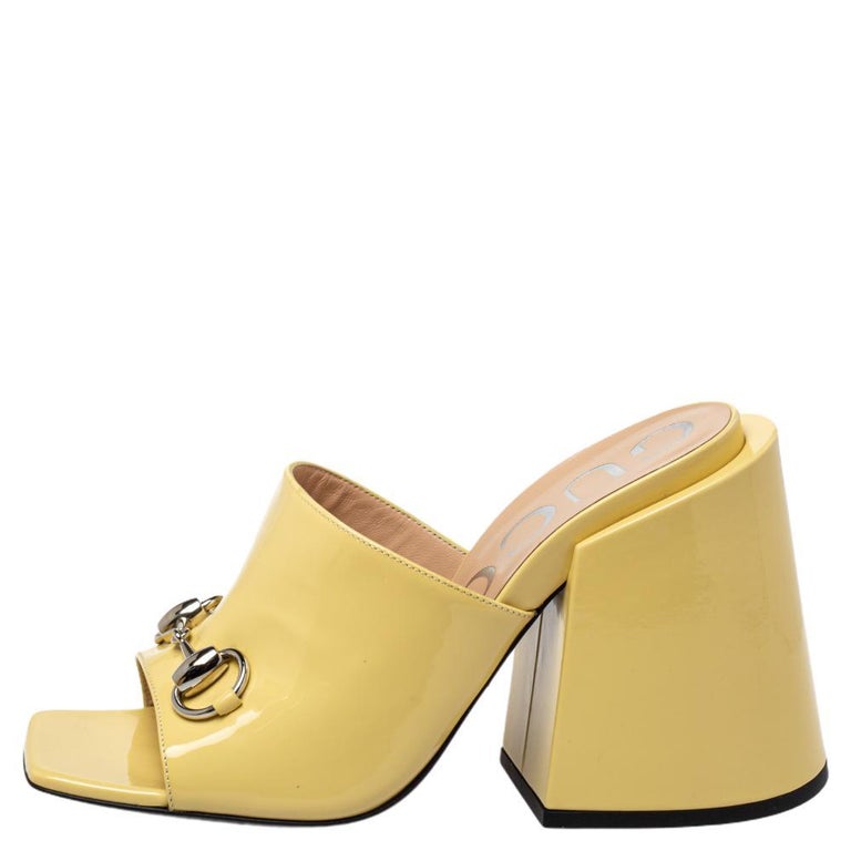 Gucci Yellow Patent Leather Lexi Slide Sandals Size 37.5 at 1stDibs
