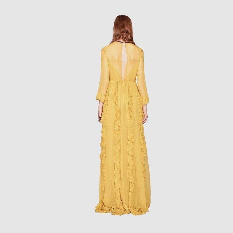 Gucci Yellow Silk Chiffon Embroidered Gown IT38 US2 For Sale at 1stDibs
