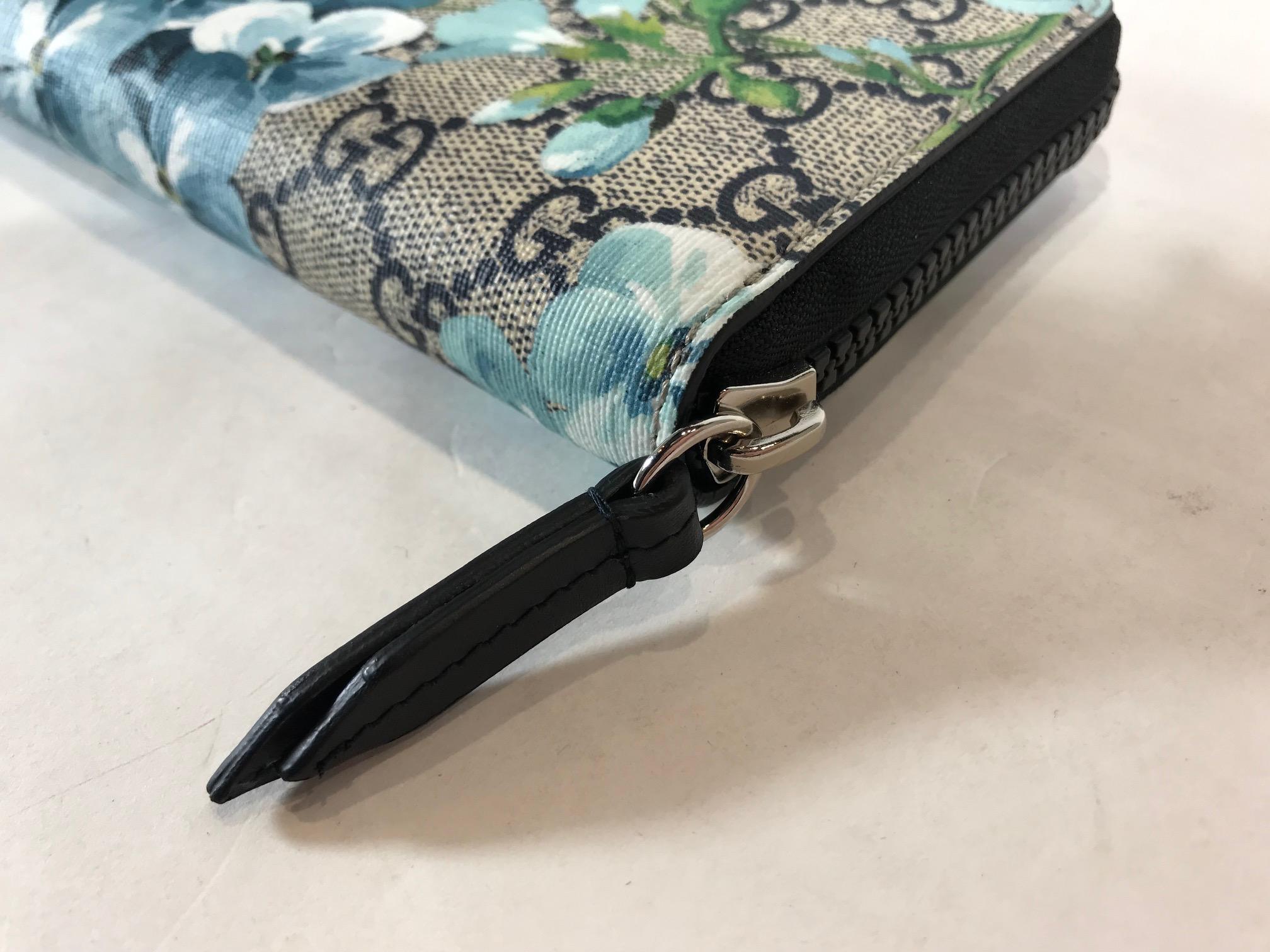 Gucci Zip Around Organizer Wallet Blooms Print Gg Coated Blue For Sale ...