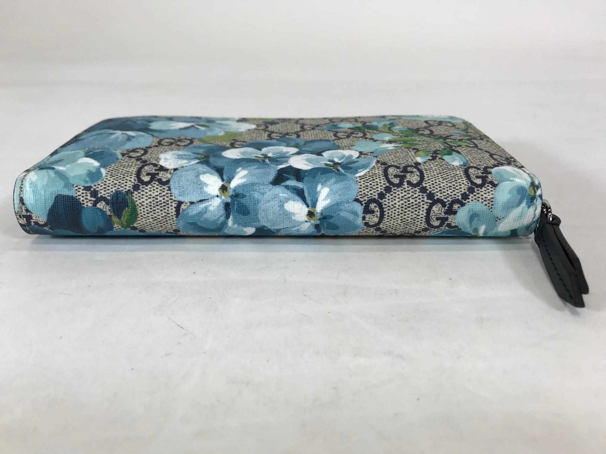 Gucci Zip Around Organizer Wallet Blooms Print Gg Coated Blue For Sale ...