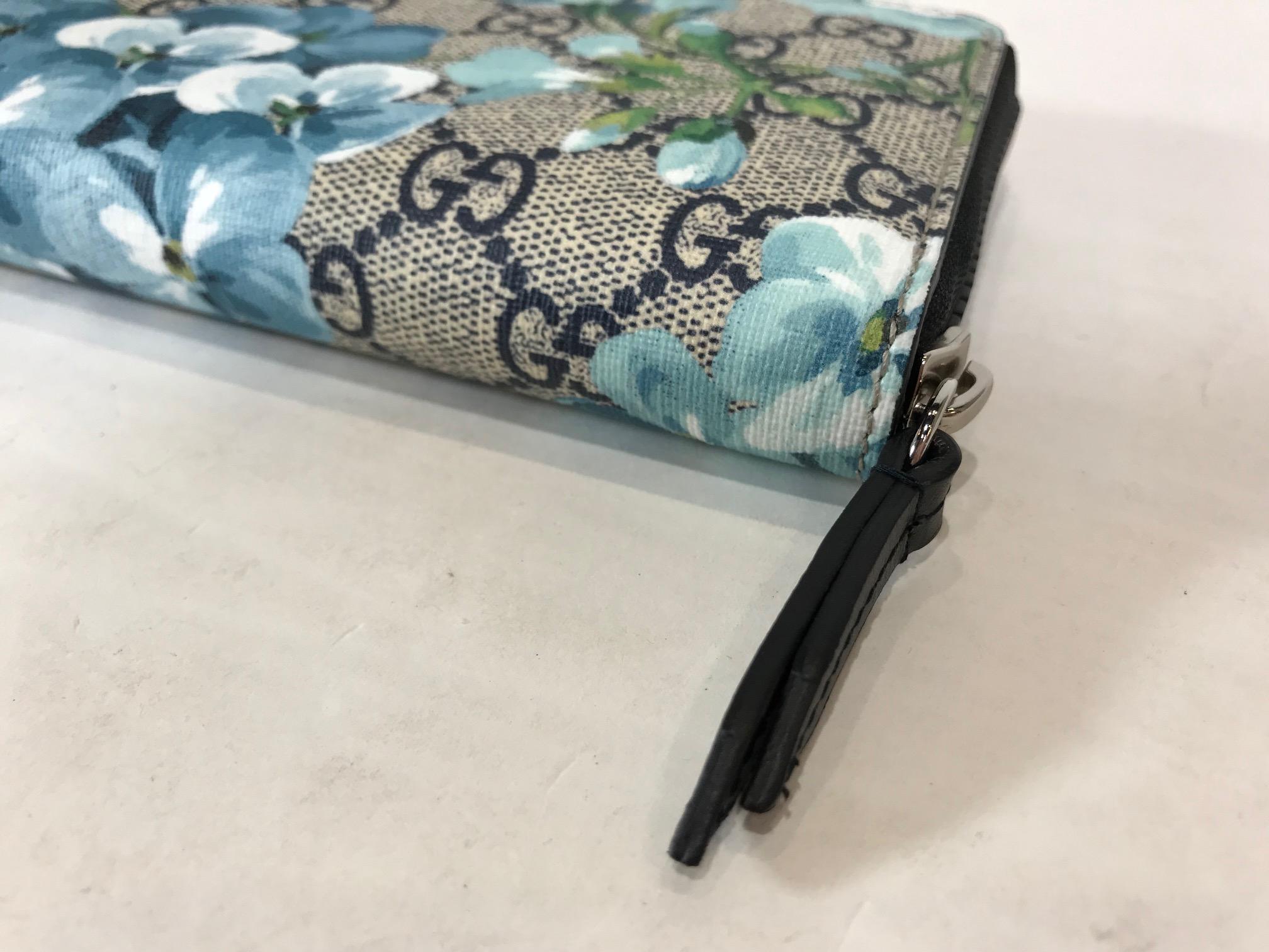 Gucci Zip Around Organizer Wallet Blooms Print Gg Coated Blue For Sale ...