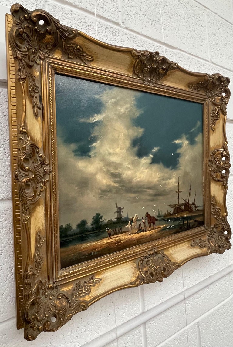 Gudrun Sibbons - Oil Painting of Dutch Estuary Boat Scene with Horses ...