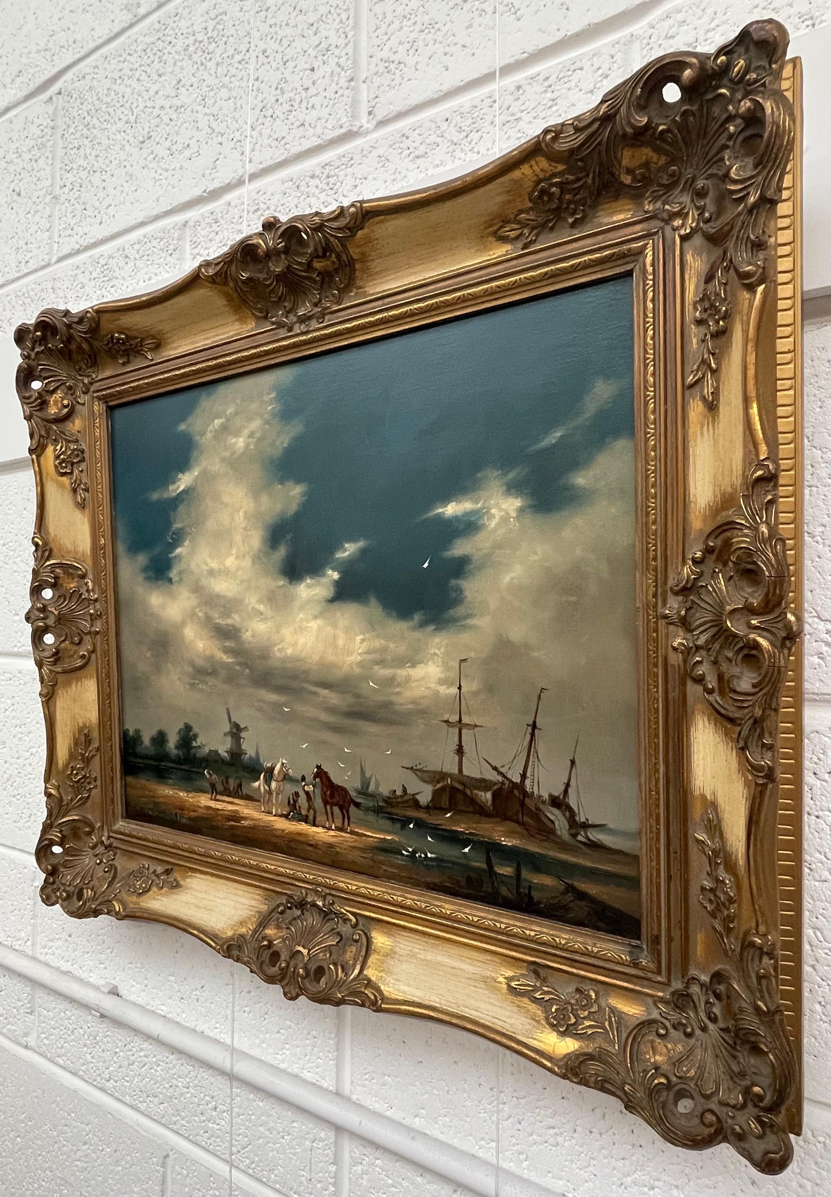 Gudrun Sibbons - Oil Painting of Dutch Estuary Boat Scene with Horses ...