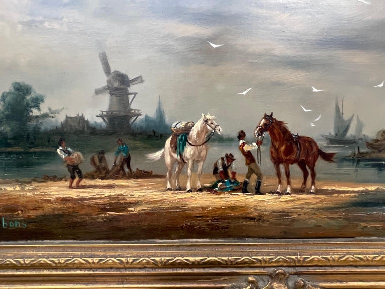 Gudrun Sibbons - Oil Painting of Dutch Estuary Boat Scene with Horses ...