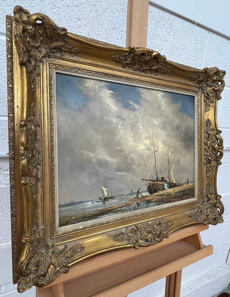 Gudrun Sibbons - Oil Painting of Estuary Scene with Fishing Boat and ...