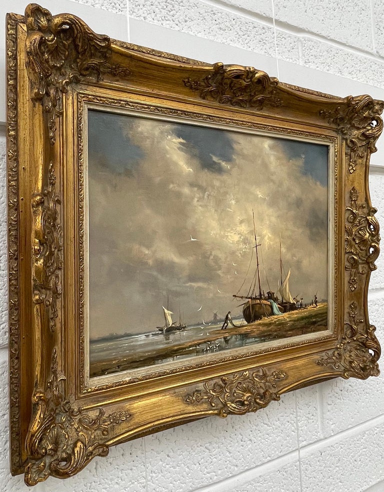 Gudrun Sibbons - Oil Painting of Estuary Scene with Fishing Boat and ...