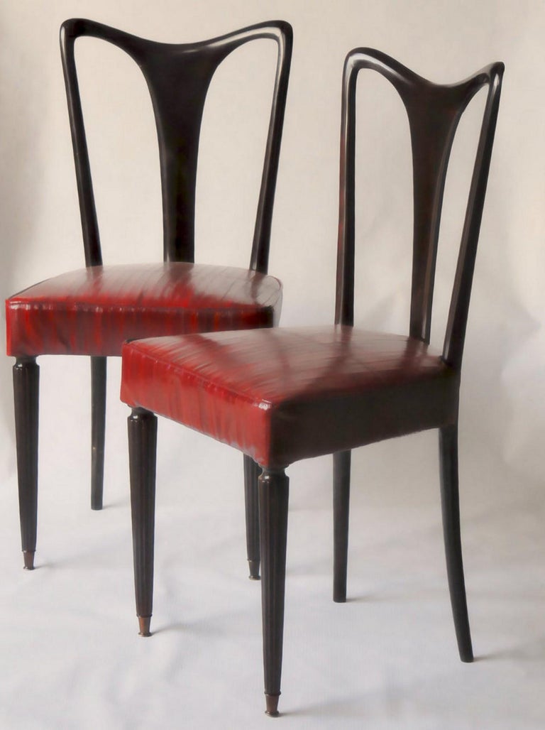 Guglielmo Ulrich Six Dining Chairs, Fully restored, Luxury Red Eel ...
