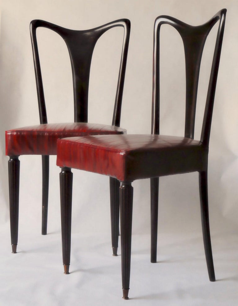 Guglielmo Ulrich Six Dining Chairs, Fully restored, Luxury Red Eel ...