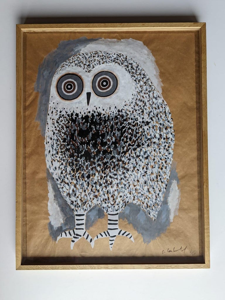 Guidette Carbonell "Owl" Framed Acrylic Paint on Kraft Paper, France ...