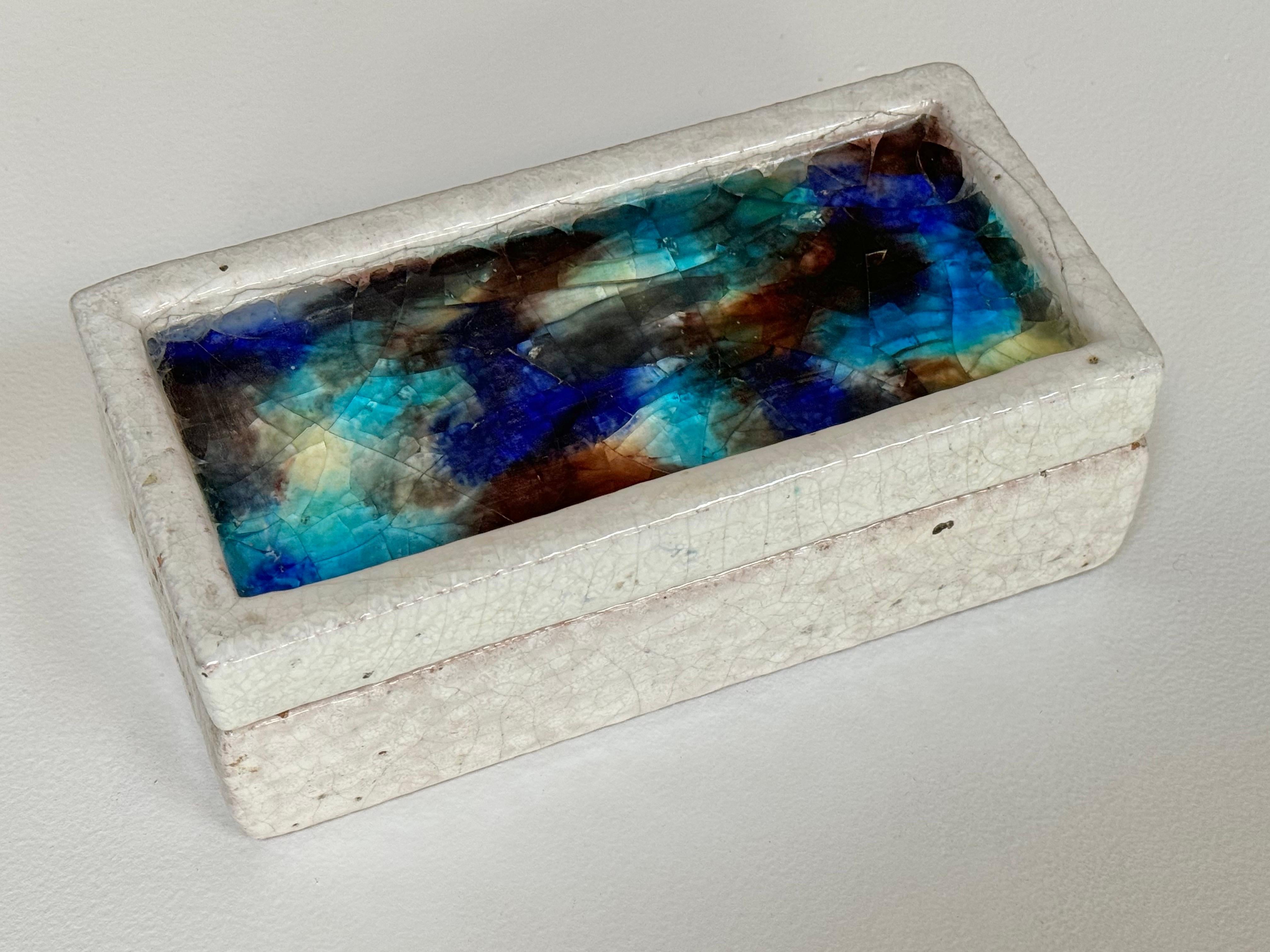 Guido Bitossi for Raymor of Italy Ceramic Lidded Box with Fused Glass ...